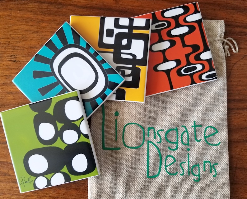 Retro Coasters Original Art Mid Century Tile Ceramic - Etsy