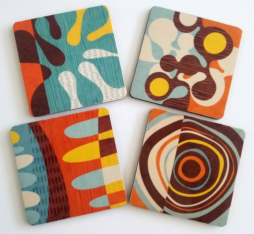 Mid-century Modern Retro Boho Cocktail Drink Bar Coasters Set - Etsy