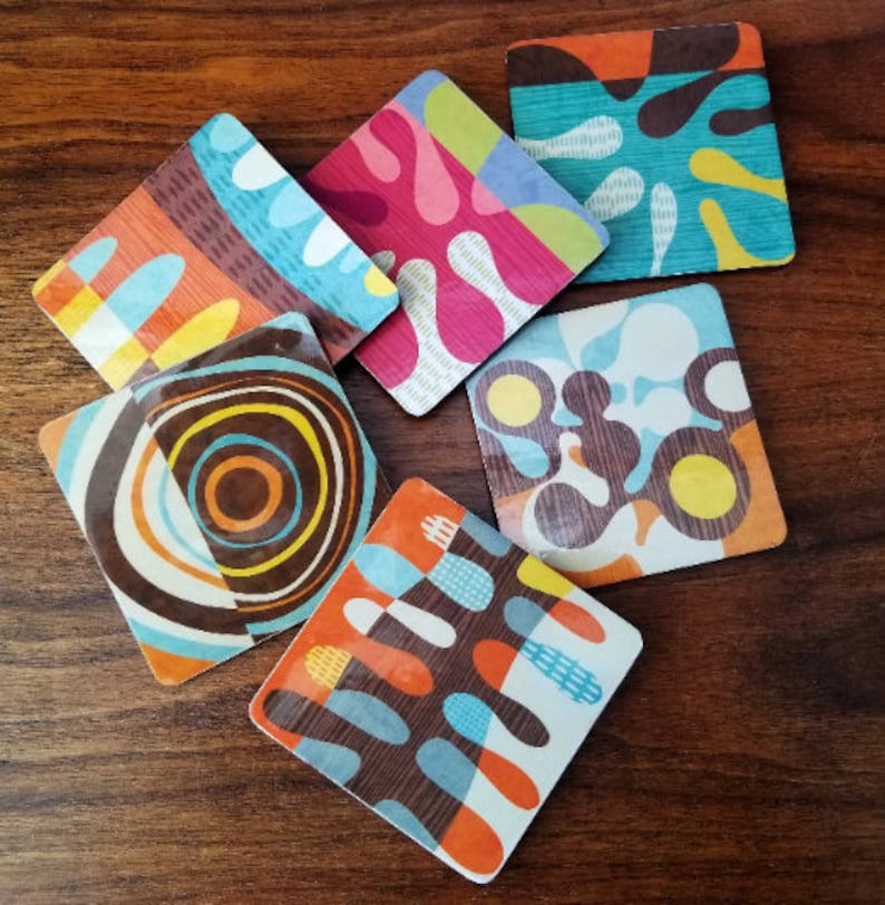Mid-century Modern Coasters, Retro Coasters, Boho Coasters, Cocktail ...