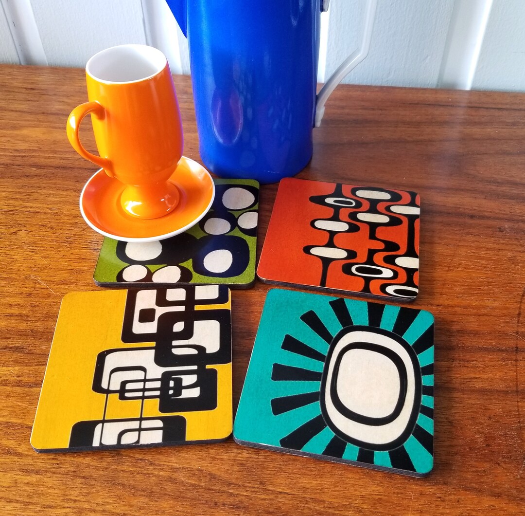 Retro Coasters, Original Art, Mid Century Wood, Wood Coaster Set, Boho ...