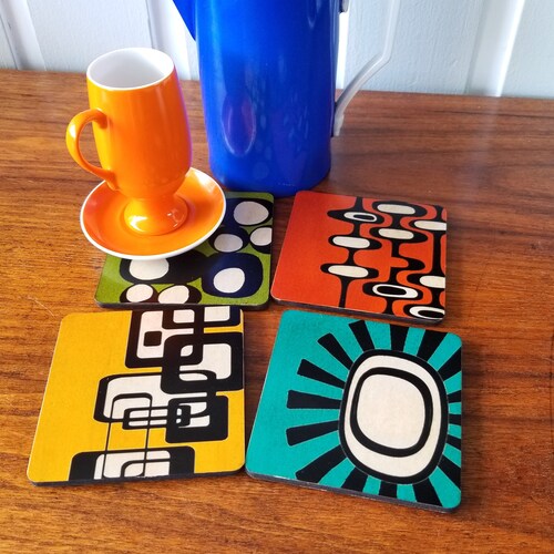 Mid-century Modern Retro Boho Cocktail Drink Bar Coasters Set - Etsy