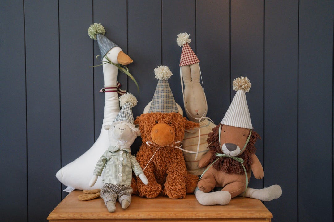 Set of 5 - Plaid and Stripe Party Hat Set for Stuffed Animals – Set of ...