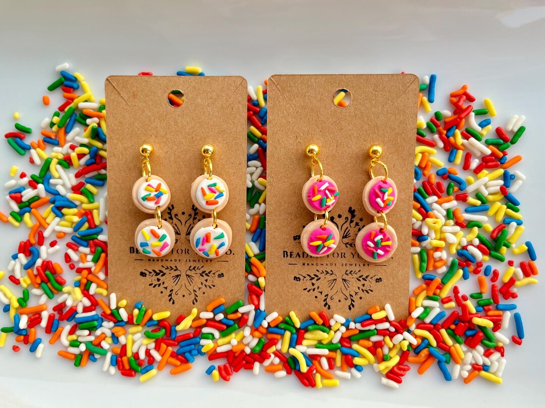 Double Sprinkle Sugar Cookie Drop Earrings | Hand Sculpted Clay ...