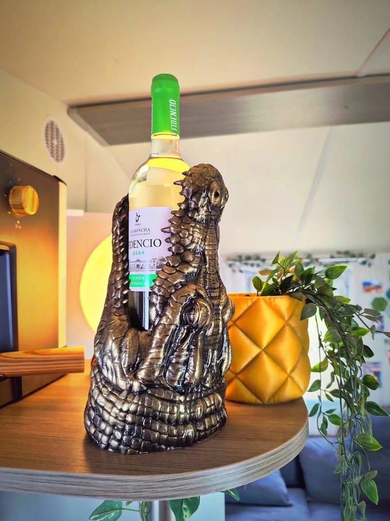 Alligator Crocodiles Head Wine Bottle Display With Antique Gold Accent ...