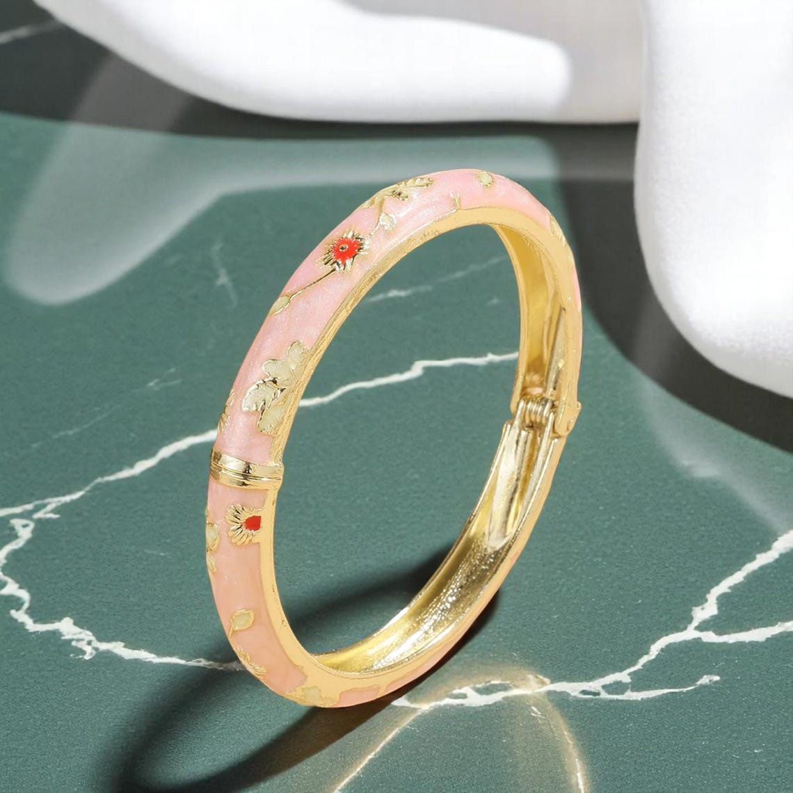 Enamel Floral Bangle Bracelet: Vintage Style Cottagecore Jewelry - Etsy