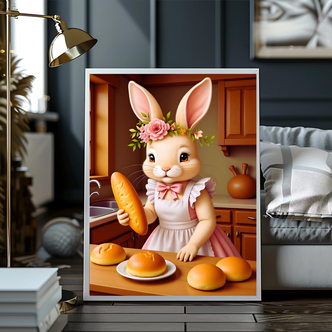 Coquette Rabbit Baking Bread Wall Decor Gift - Kids Room and Nursery ...