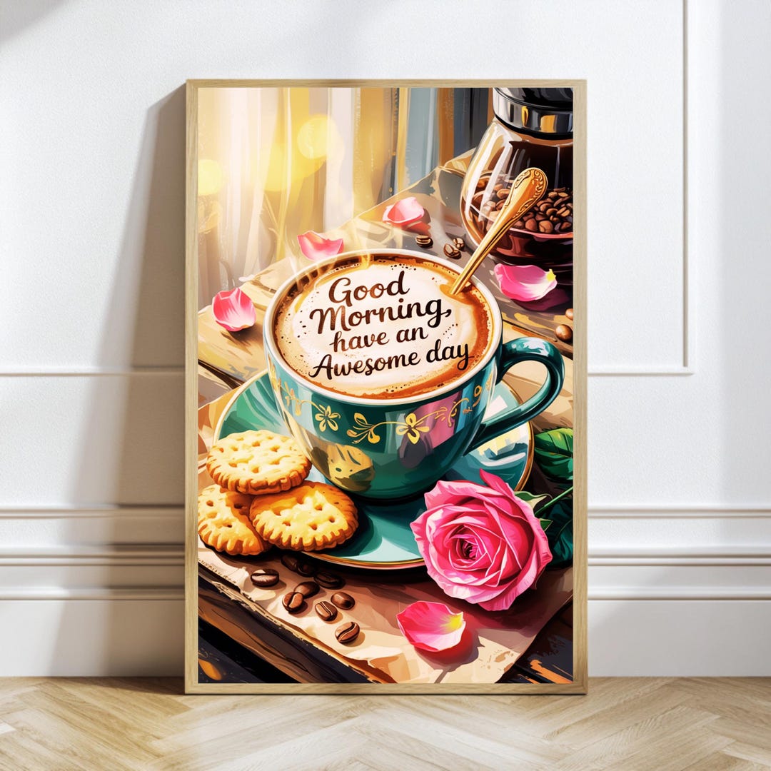 Cute Good Morning Coffee Wall Art,delicate Turquoise Cup With a Sweet ...