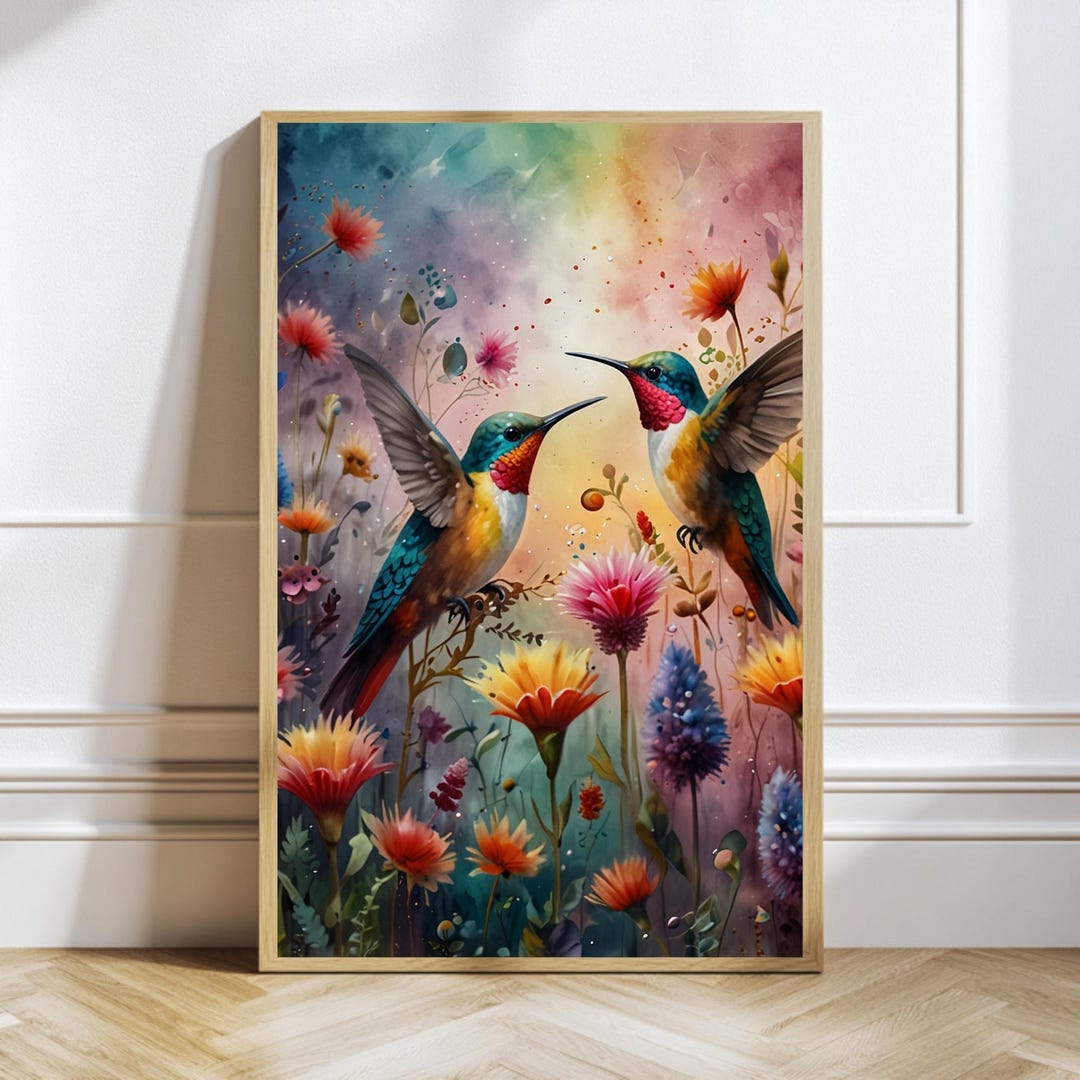 Charming Hummingbirds Wall Decor Gift,mystical Garden With Colorful and ...