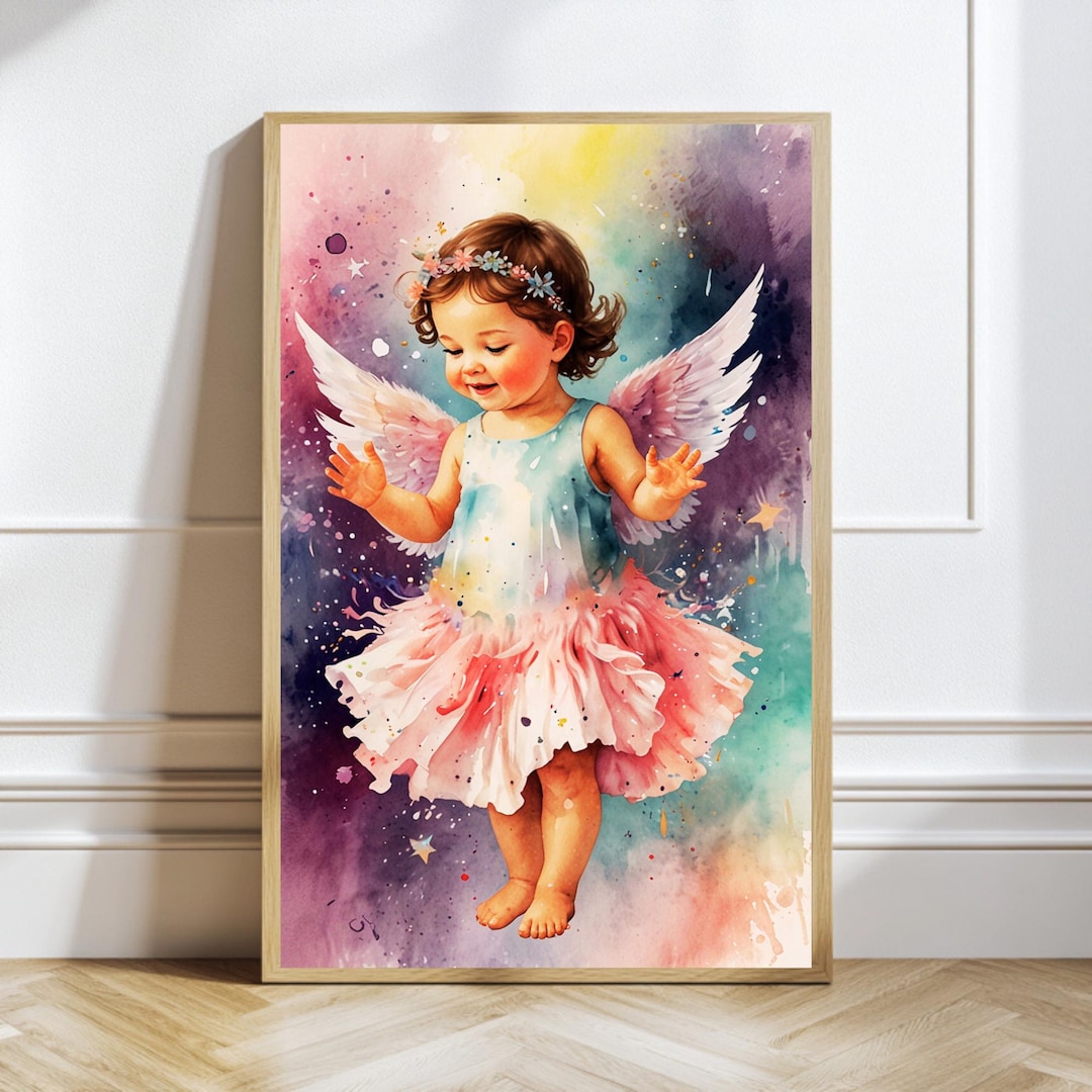 Whimsical Baby Angel Wall Art Print for Nursery Decor,cute Cherub ...