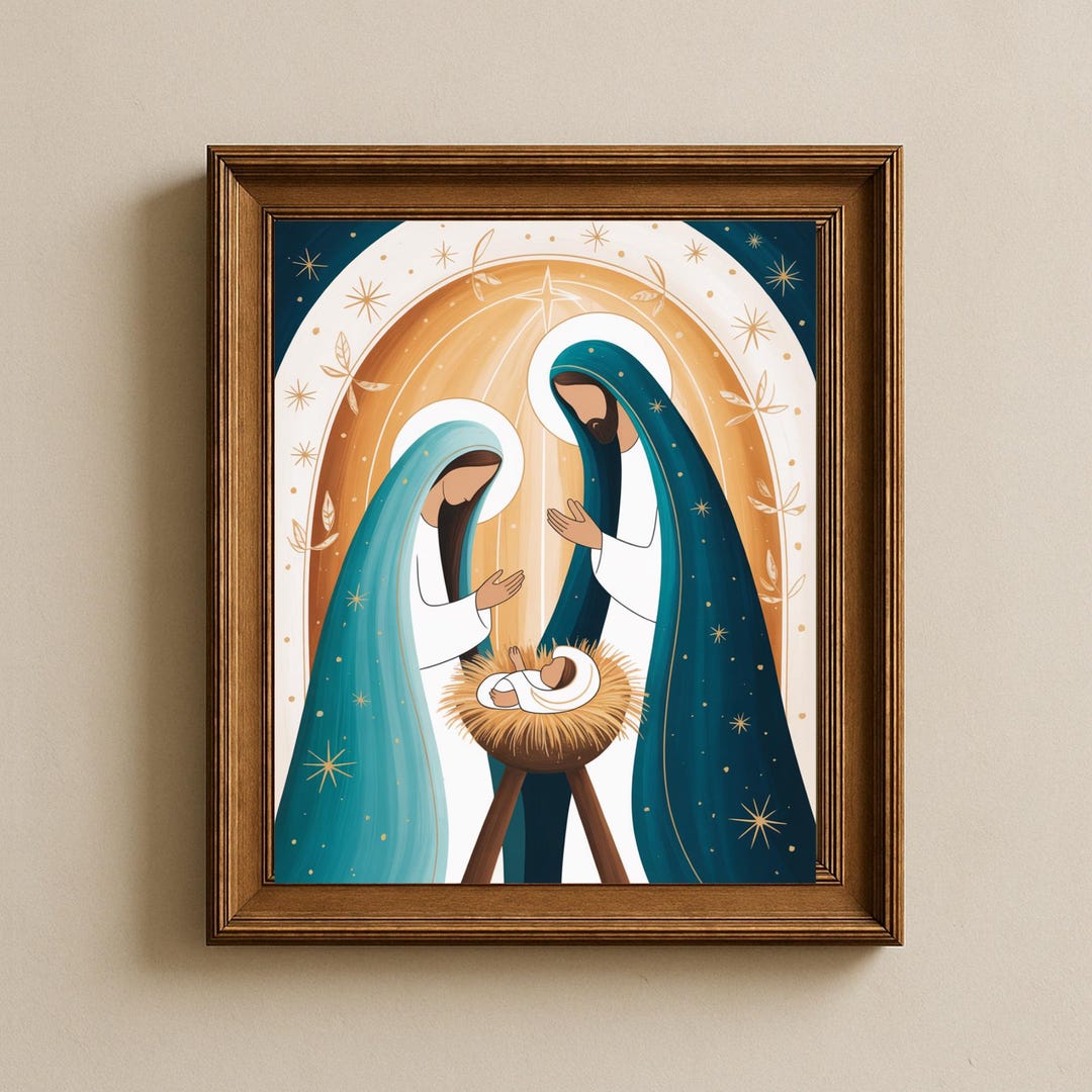 Abstract Modern Nativity Scene Painting for Wall Art - Baby Jesus Birth ...