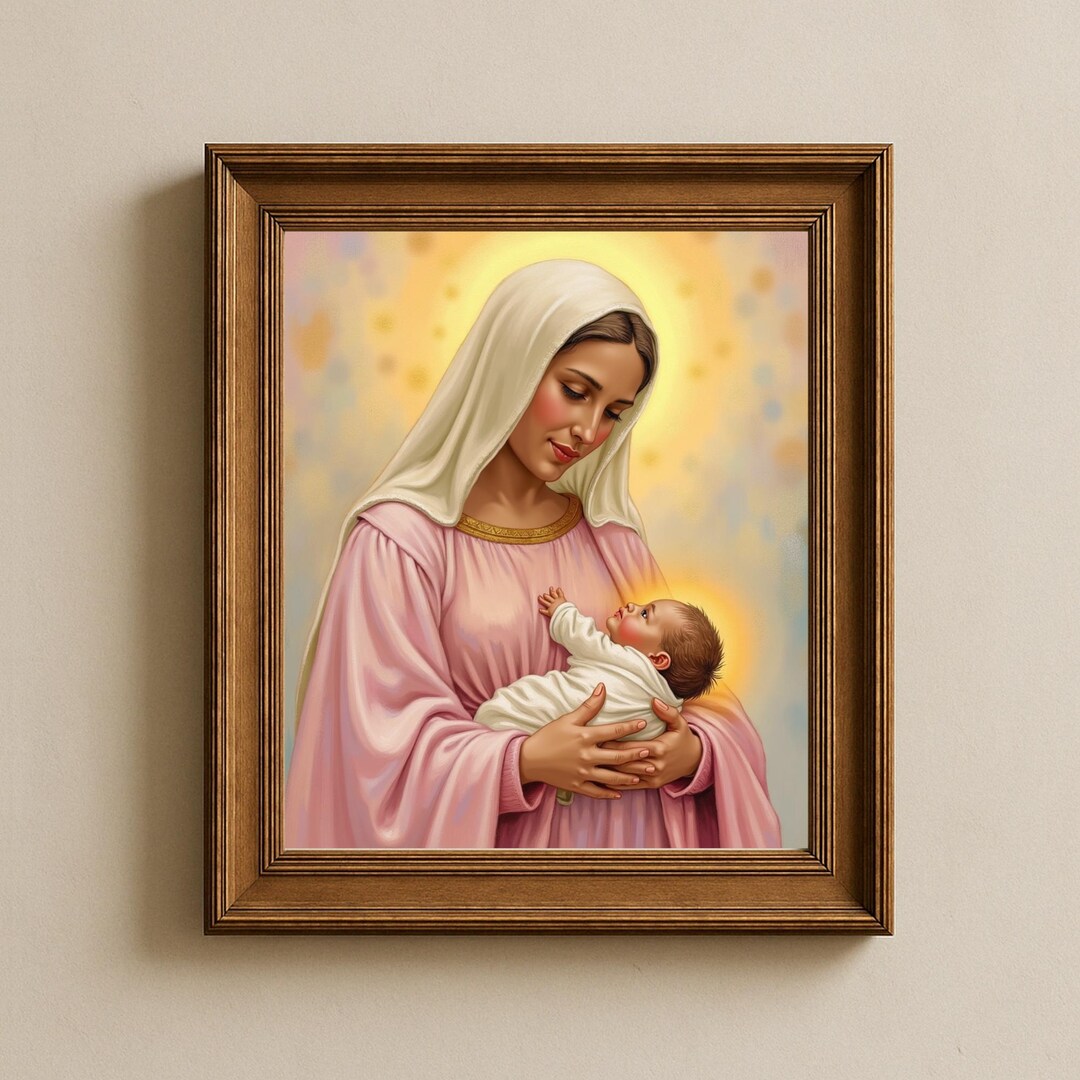 Modern Mary and Jesus Wall Art, Religious Holy Family Print, Nativity ...