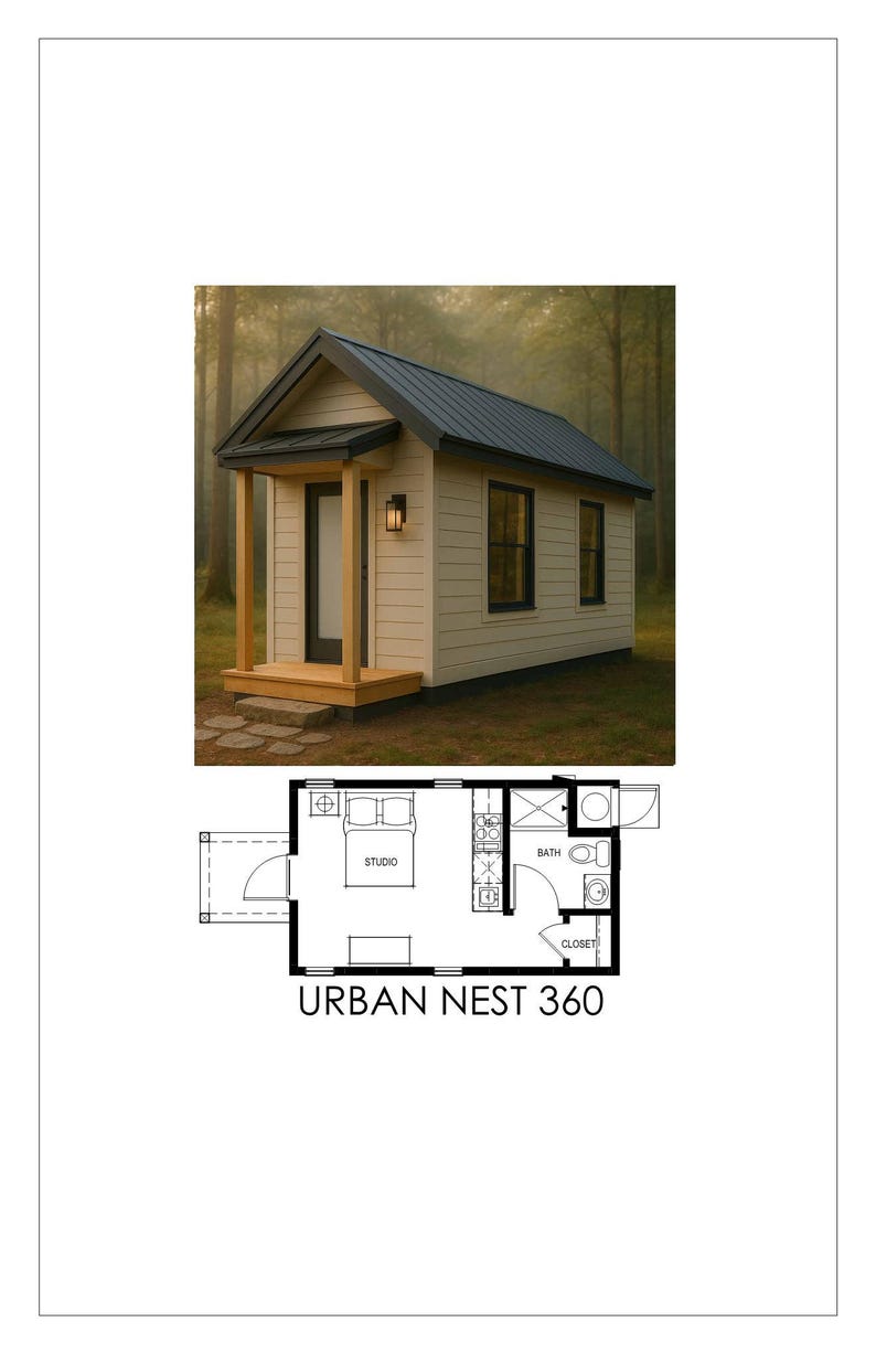 Morden Tiny House Plan - 360 Sq Ft Adu Design Pdf + Dwg - "urban Nest 360" - Etsy Australia