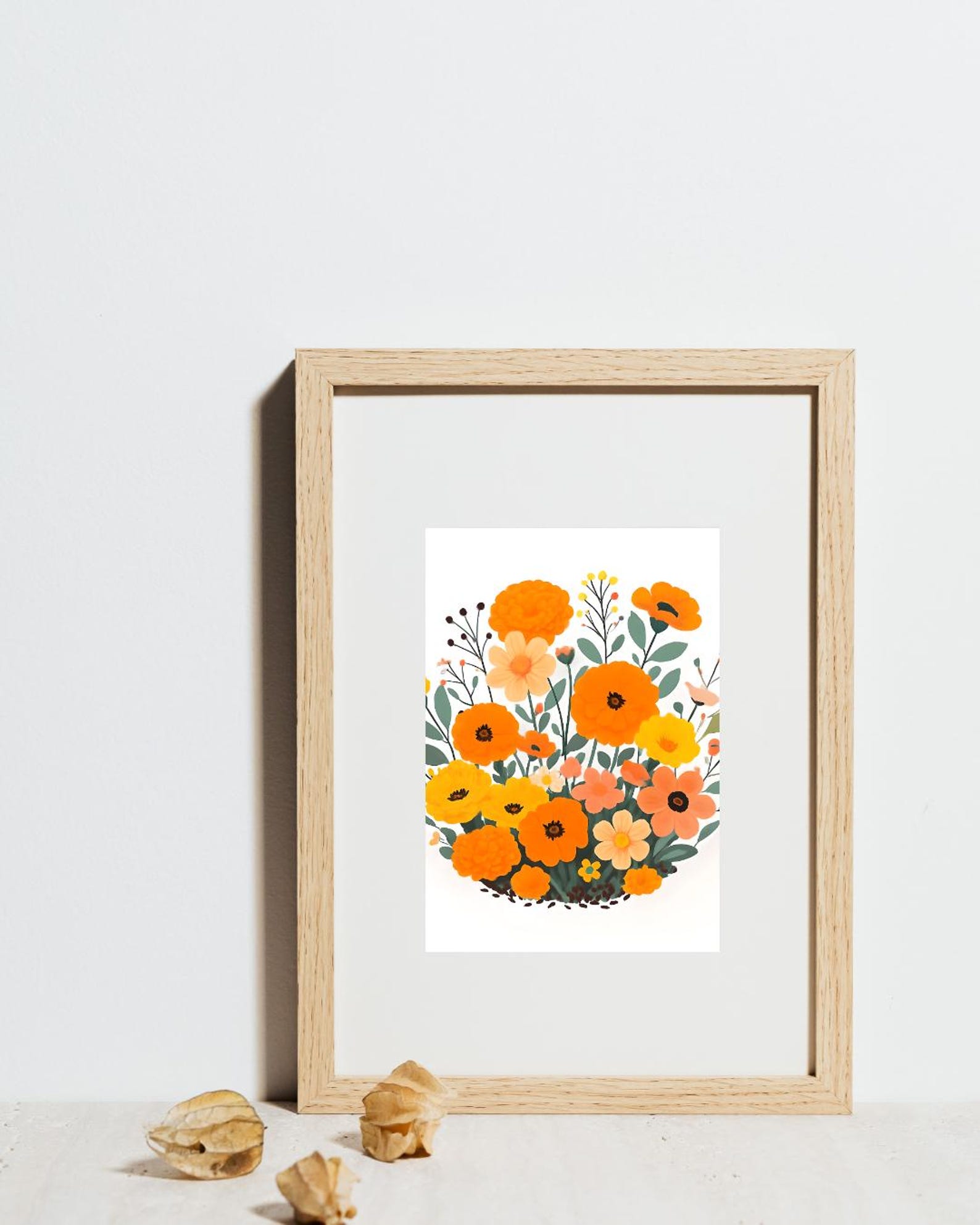 Marigold Bloom Art Print – Botanical Digital Poster With Seeds - Etsy