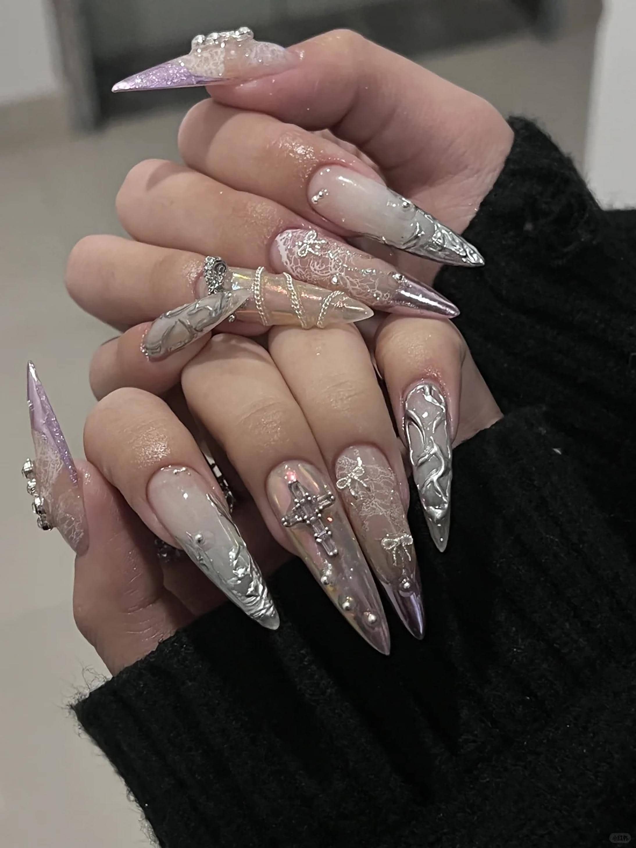 Milky White Pink Pearlescent Nails, Luxury Nails,baroque Pearl & Gold ...