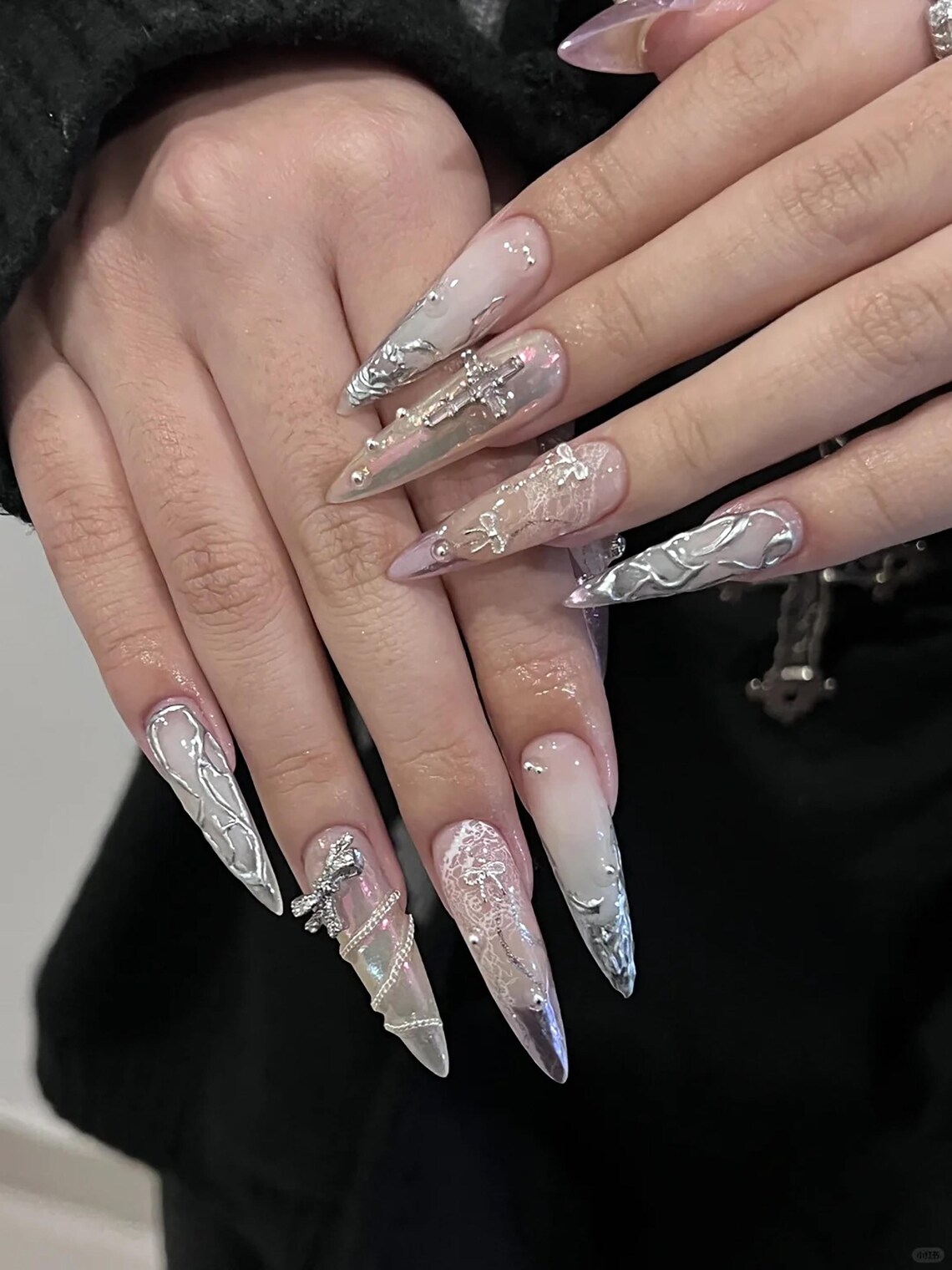 Milky White Pink Pearlescent Nails, Luxury Nails,baroque Pearl & Gold ...