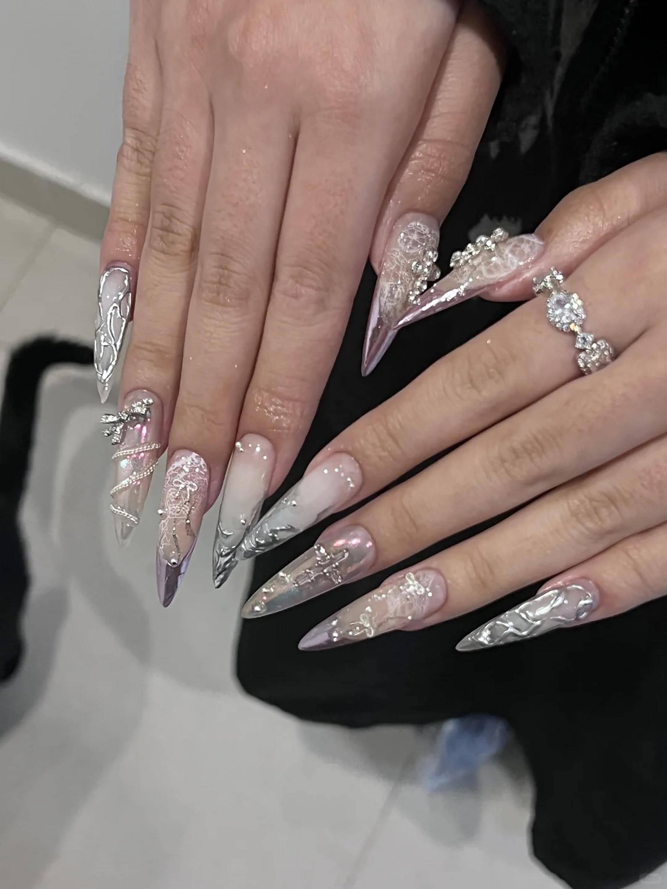 Milky White Pink Pearlescent Nails, Luxury Nails,baroque Pearl & Gold ...