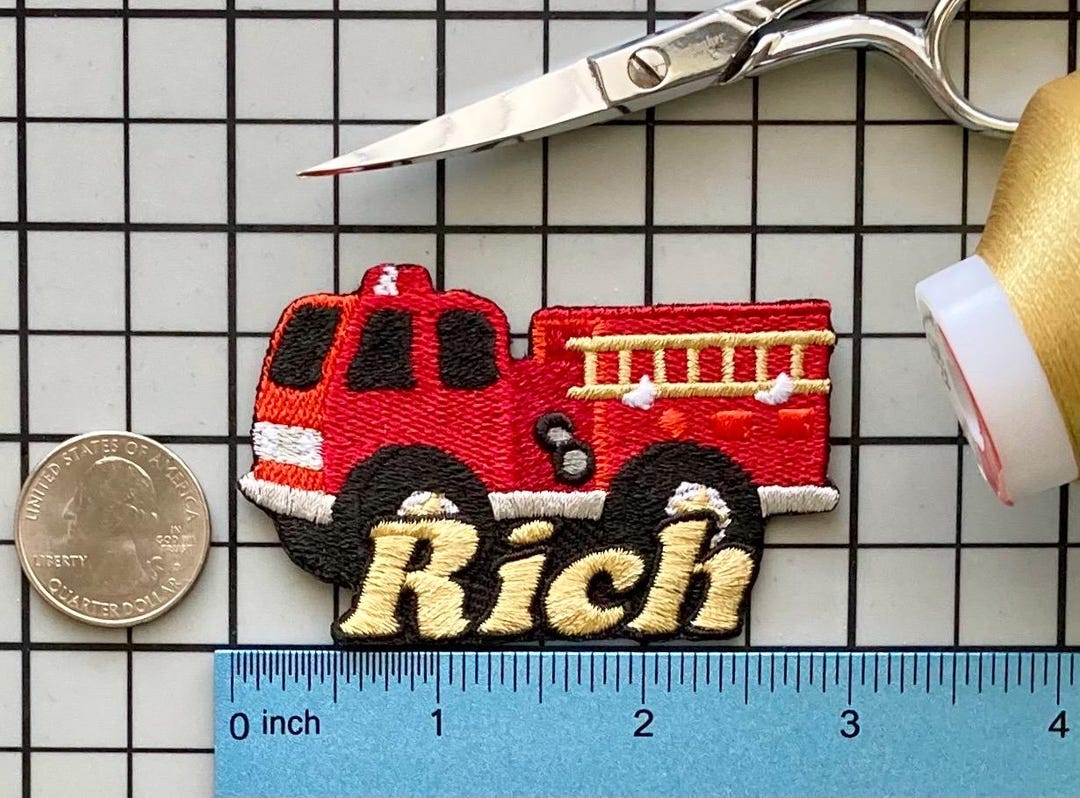 Personalized Fire Truck Name Patch: Custom Embroidered Iron-on Applique ...