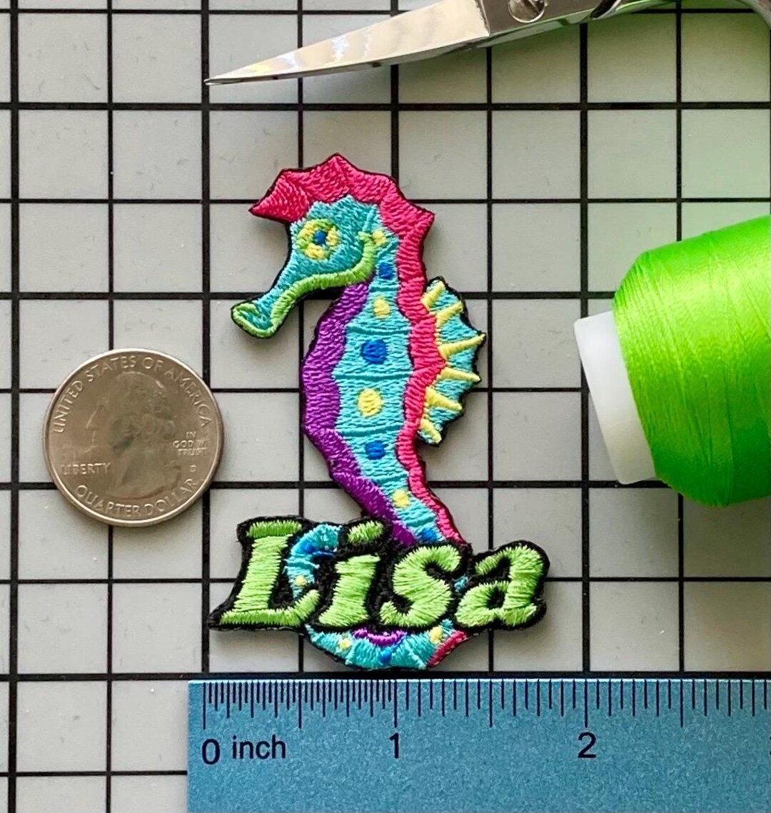 Personalized Seahorse Name Patch: Custom Embroidered Iron-on Applique ...