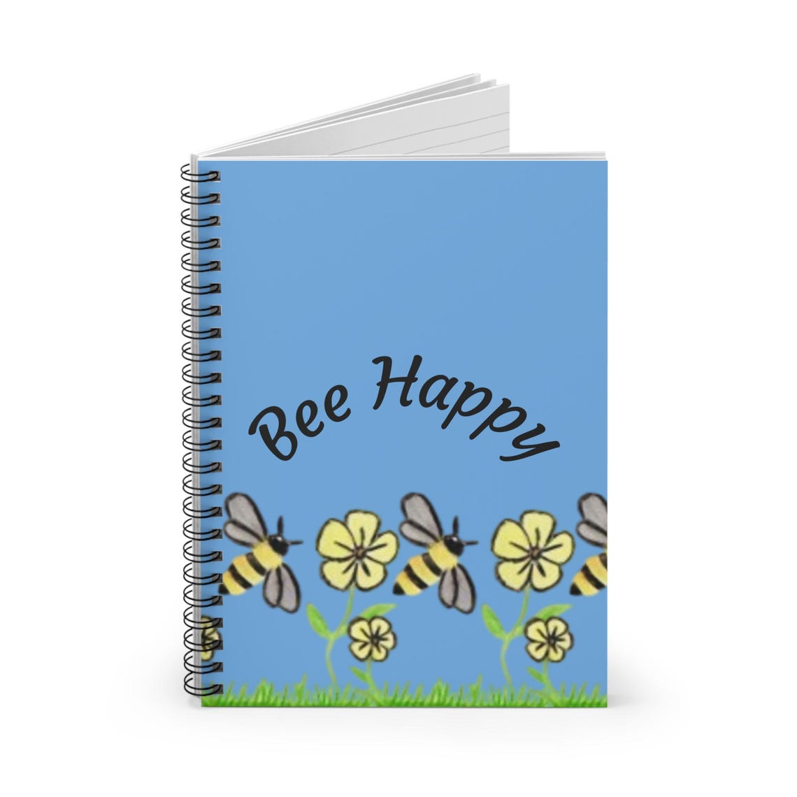 Spiral Notebook, Bee Happy Journal, Cute Flower Bee Design, Ruled Line ...