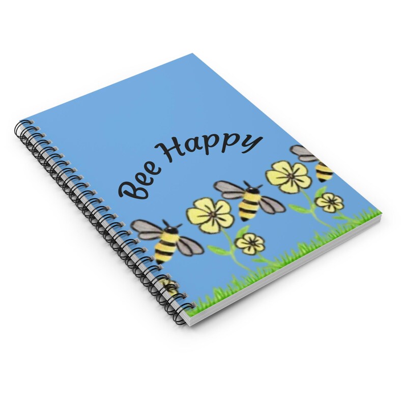 Spiral Notebook, Bee Happy Journal, Cute Flower Bee Design, Ruled Line ...