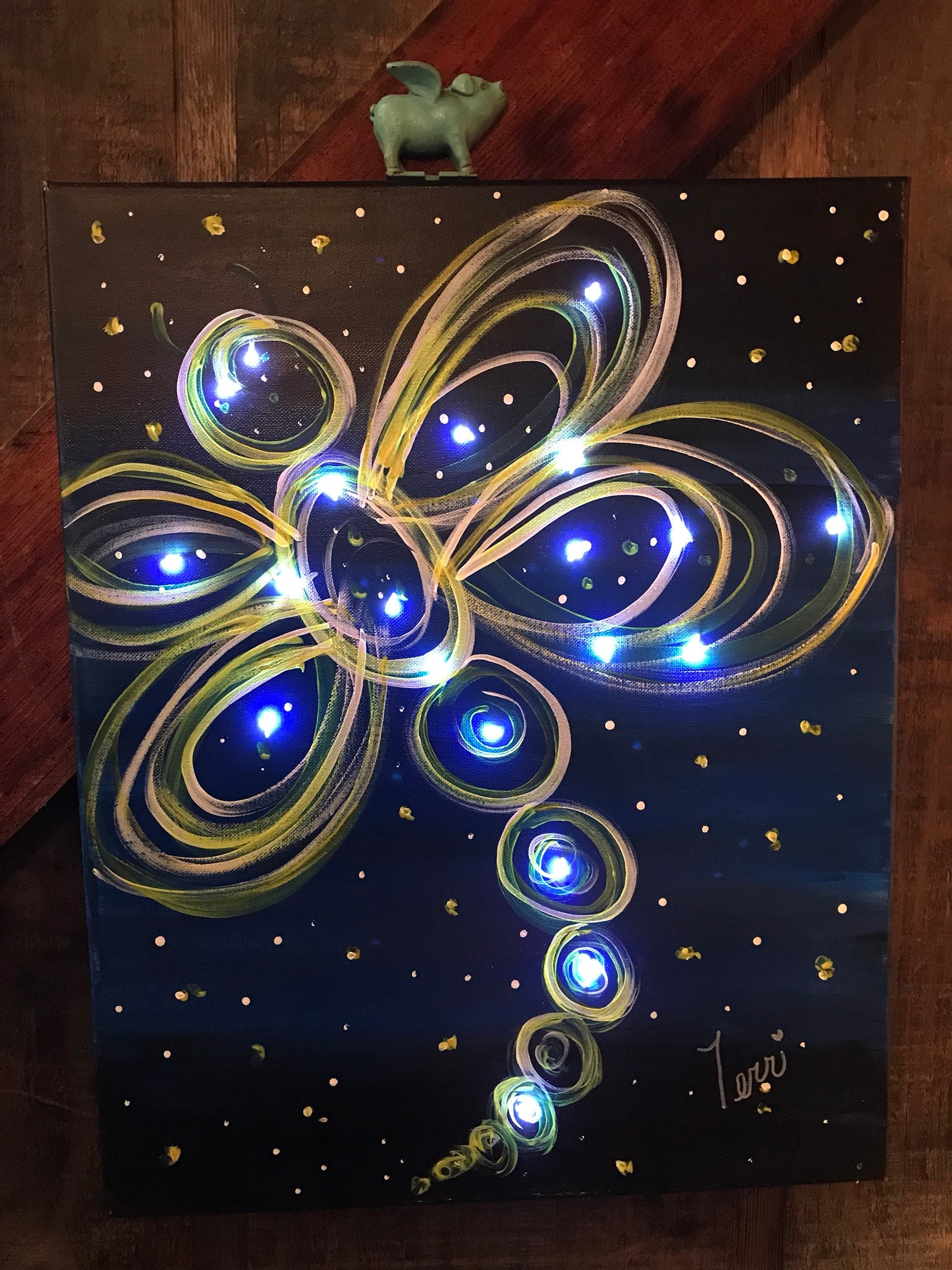 Dragon Fly/ Lightening Bug Wall Art Light up Canvas Original - Etsy