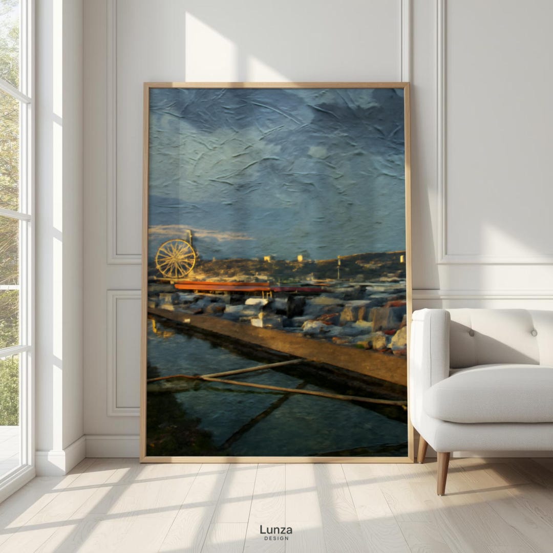 Moody Marina Oil Painting Print: Rustic Nautical Pier (digital Download ...