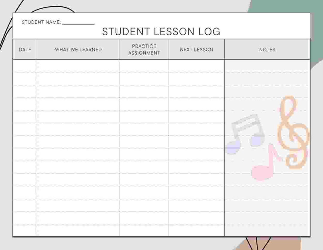 Weekly Music Lesson Log for Teachers Track One-on-one Student Goals ...