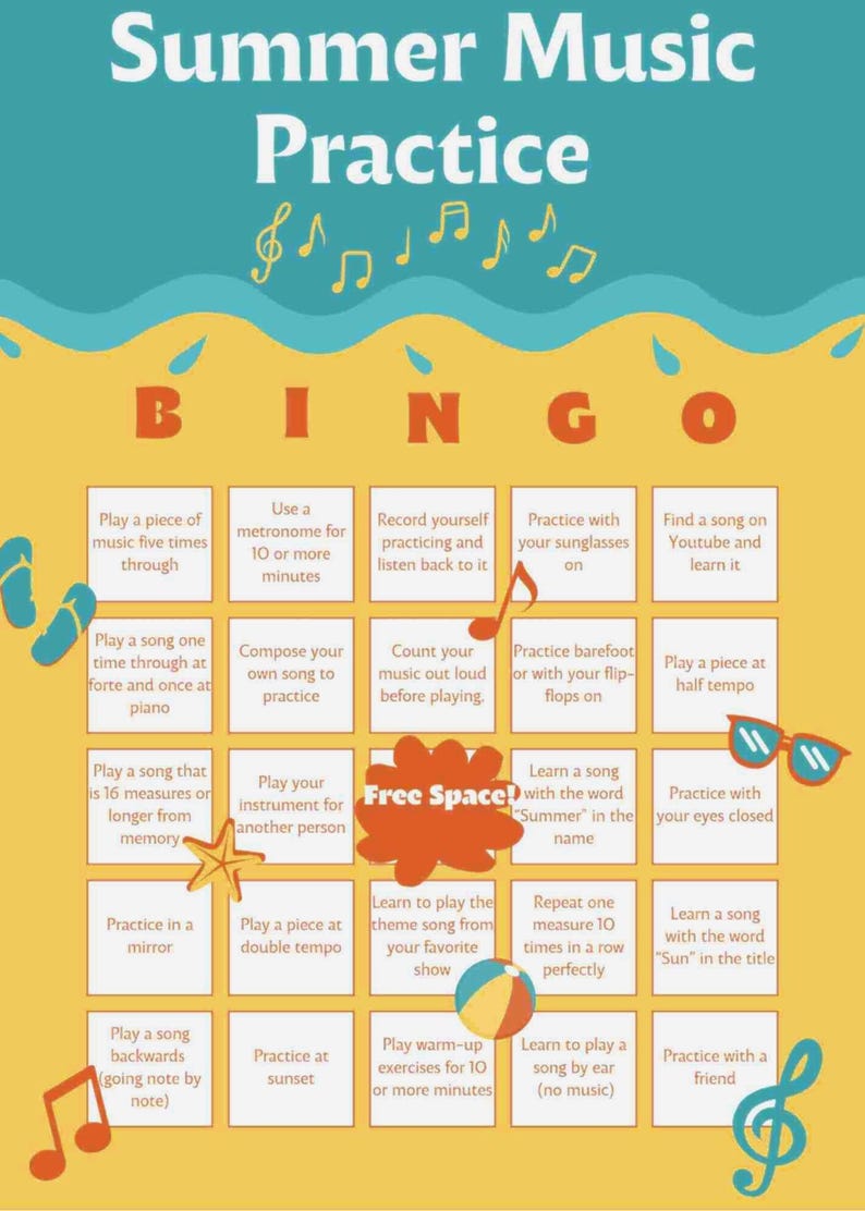 Summer Music Practice Bingo Game for Band Directors, Private Music ...