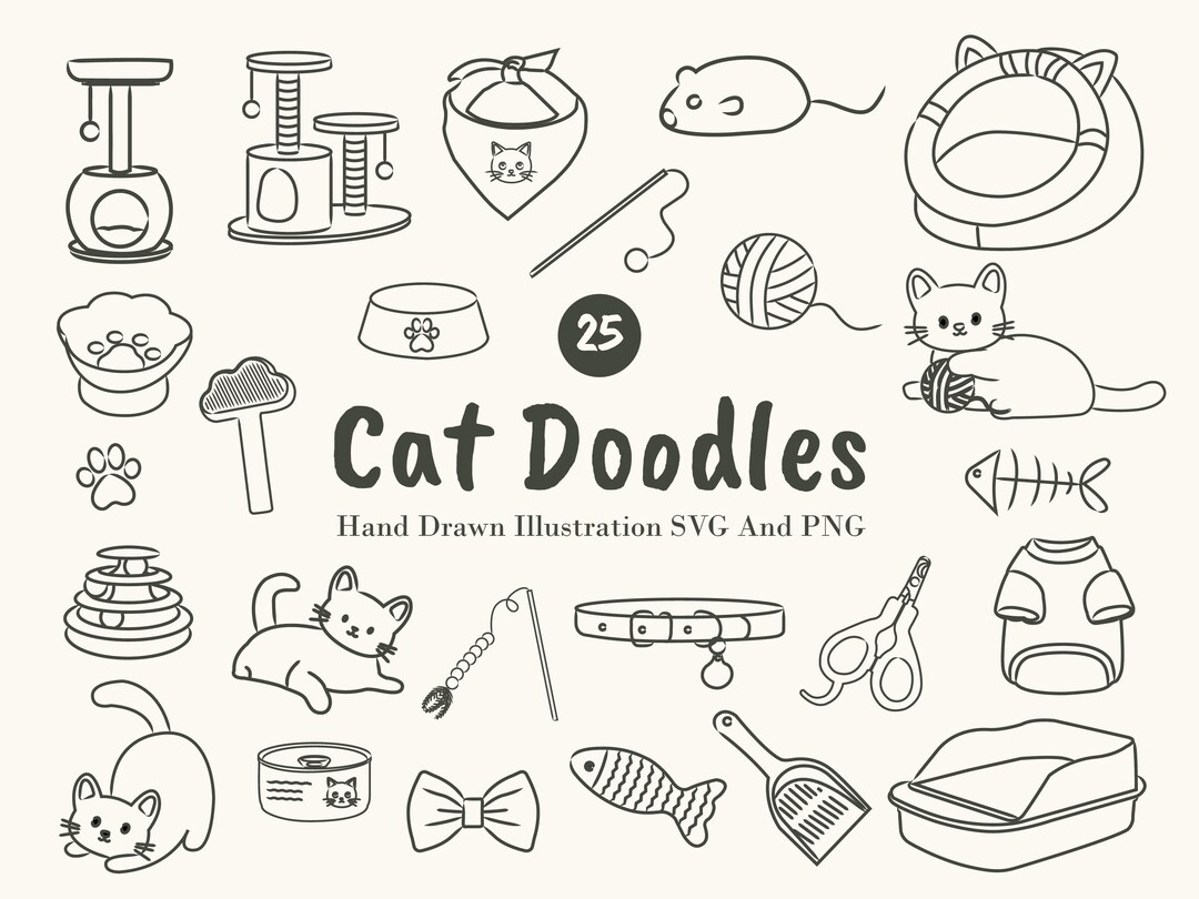 Cat Doodles SVG PNG Bundle: Hand-drawn Kitty Clipart - Etsy