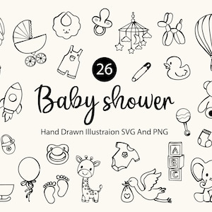 Baby Shower Doodle Clipart Bundle. SVG PNG Hand Drawn Baby ...