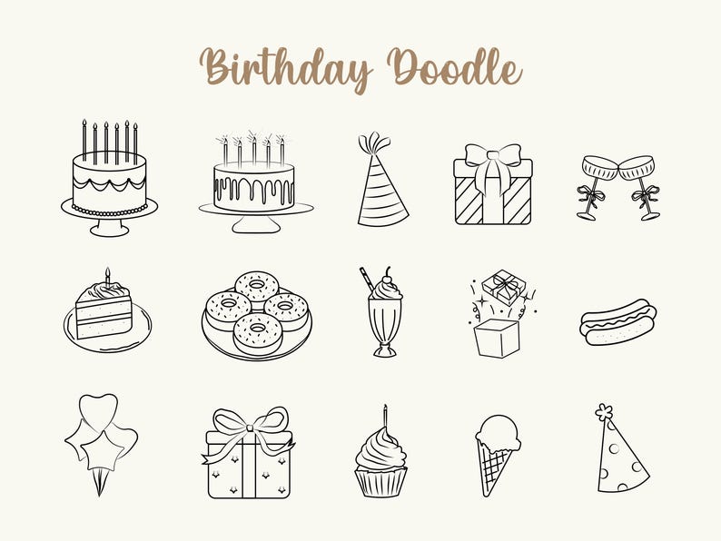 Birthday Party Doodles Bundle: Hand-drawn PNG & SVG Clipart - Etsy