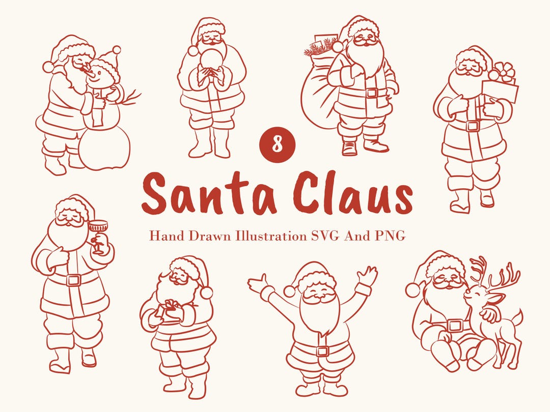 Santa Claus Clipart Bundle: Hand-drawn Christmas Doodles in SVG and PNG ...