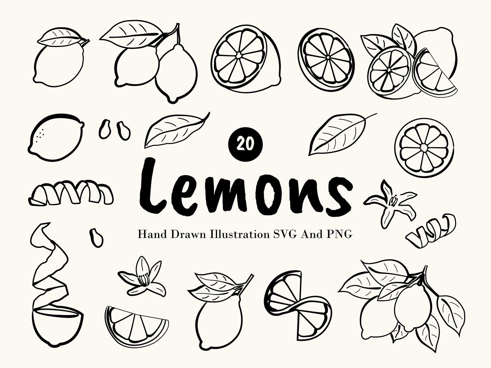 Lemon Doodles SVG PNG Clipart Bundle: Hand-drawn Citrus Illustrations ...