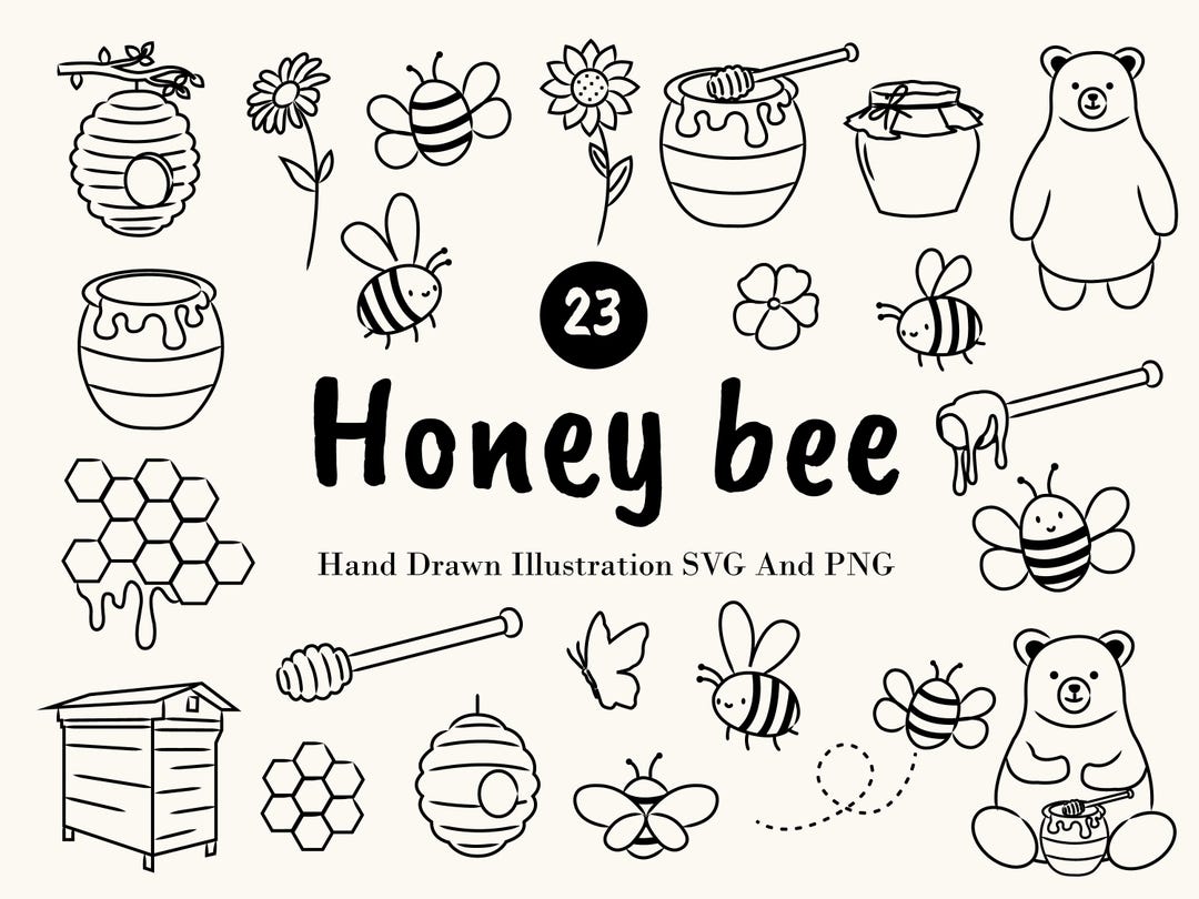 Honey Bee Doodle Clipart: Hand Drawn SVG PNG Graphics - Etsy