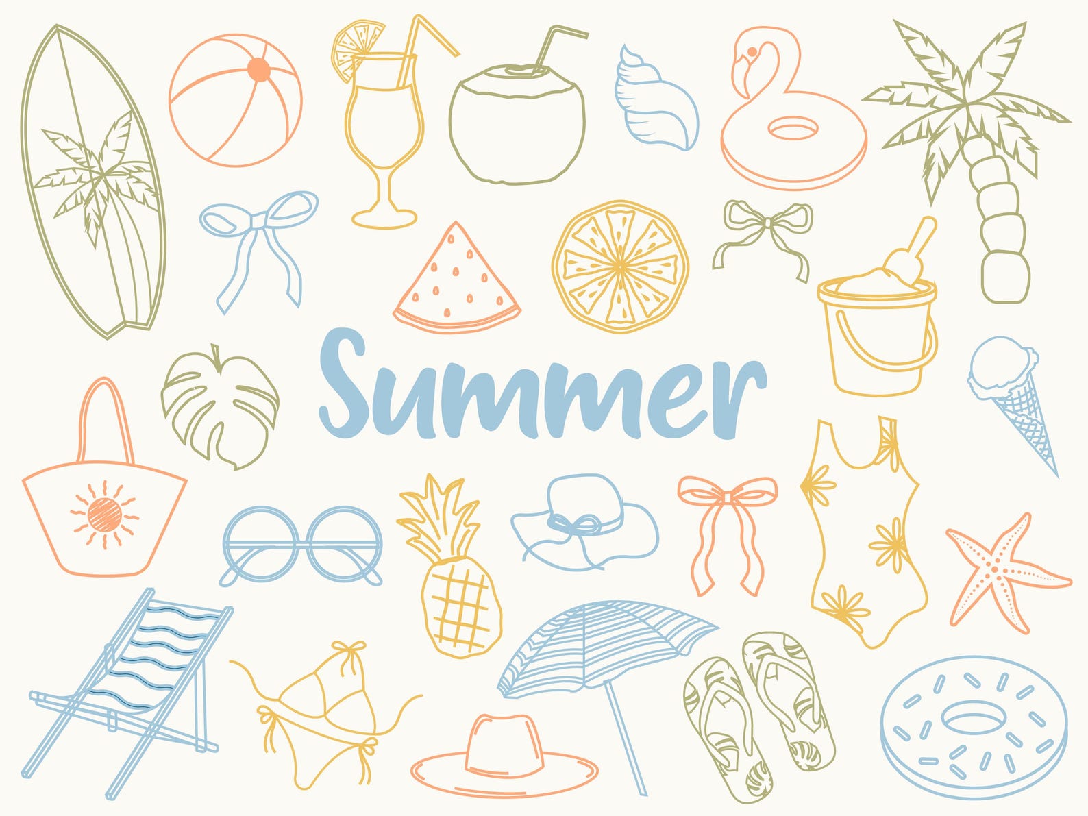 25+ Summer Doodle Clipart | Hand Drawn Beach, Pool, Vacation Icons ...