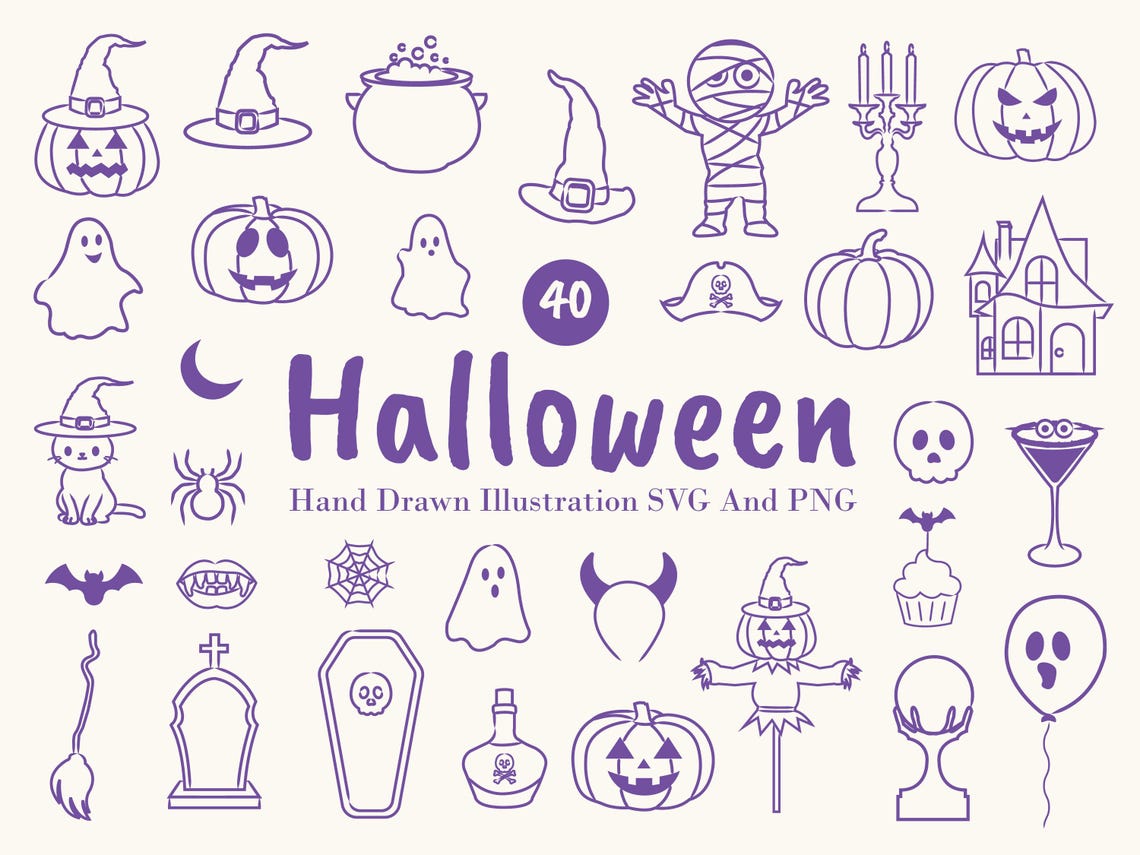 Halloween Doodle Clipart Bundle: Hand-drawn Spooky Icons in SVG and PNG ...