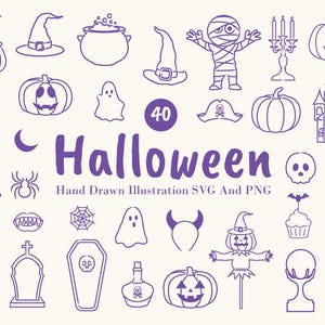 Halloween Doodle Clipart Bundle: Hand-drawn Spooky Icons in SVG and PNG ...