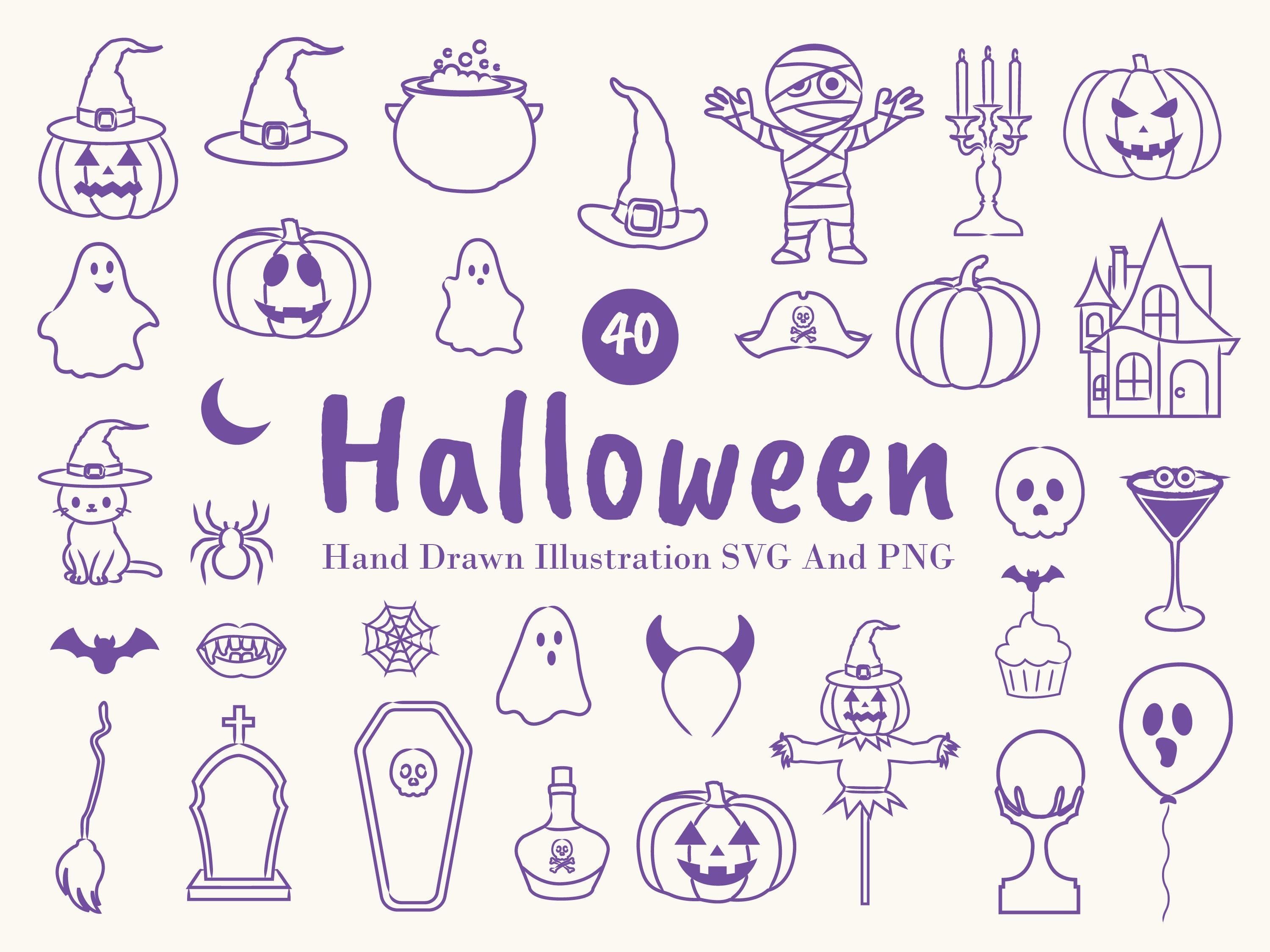 Halloween Doodle Clipart Bundle: Hand-drawn Spooky Icons in SVG and PNG ...