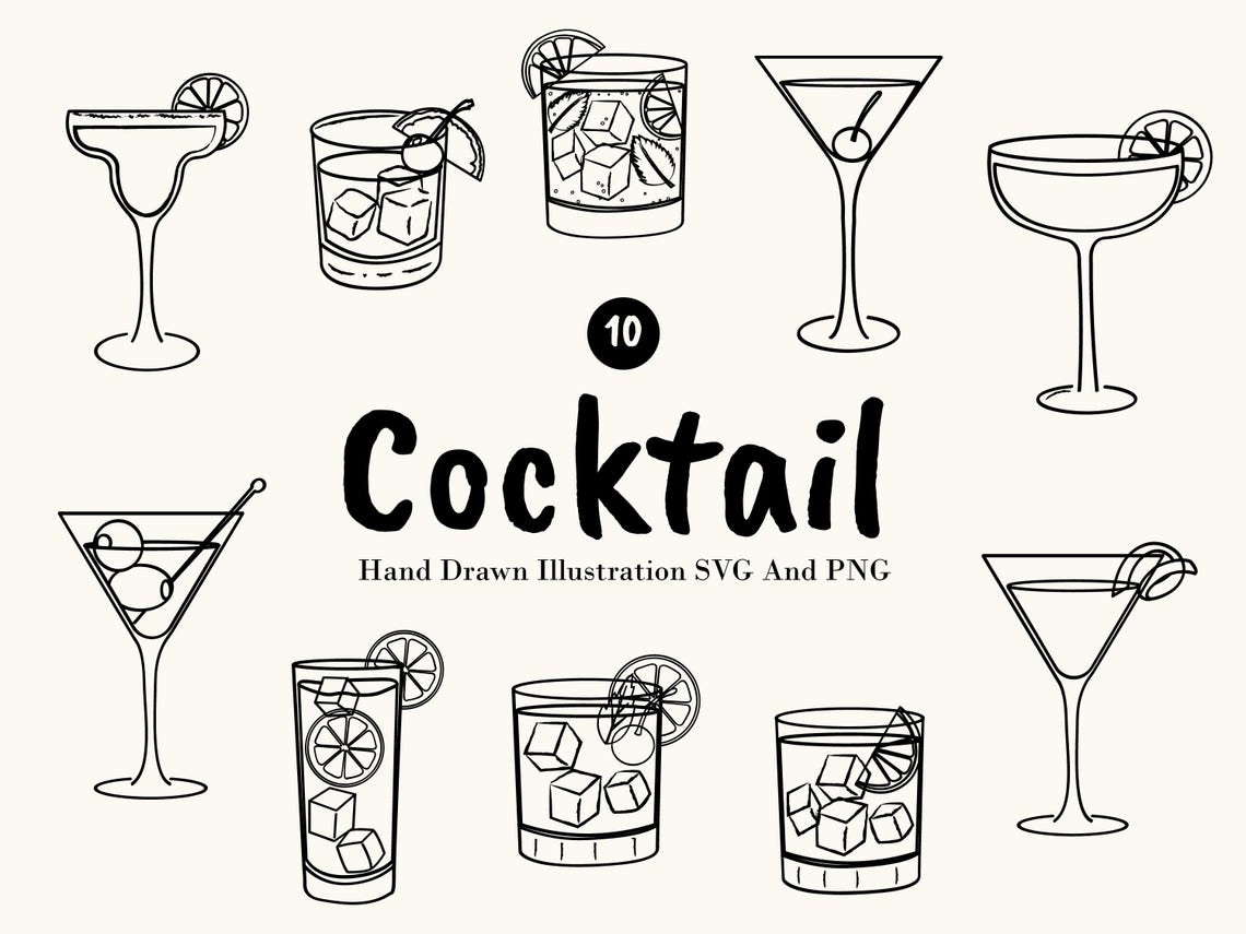 Hand Drawn Cocktail Clipart: PNG and SVG Drink Illustrations - Etsy