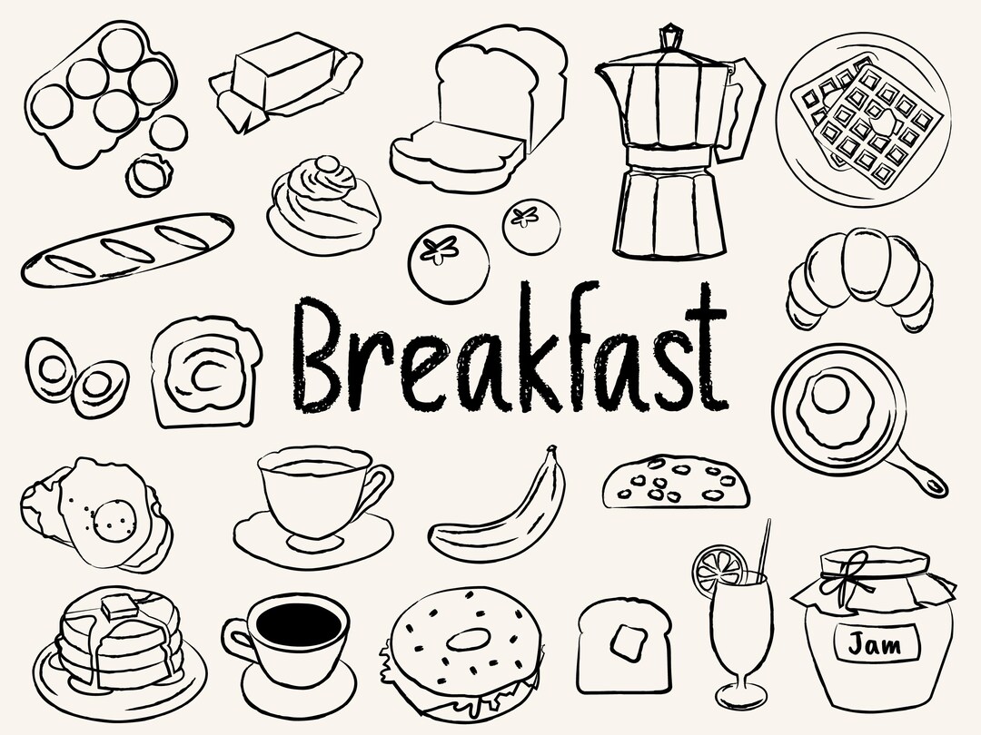 Hand Drawn Breakfast Doodles Clipart | Cute Food Illustrations | Coffee ...