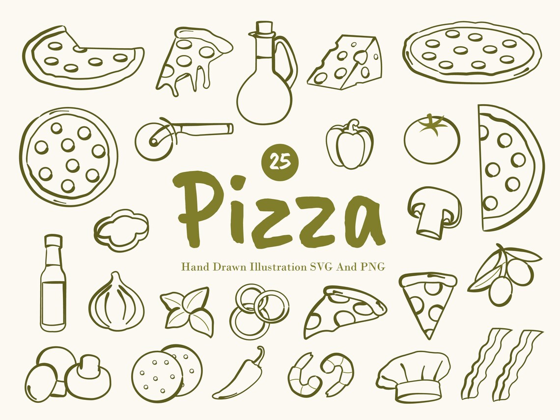 Pizza Doodle Clipart Bundle. Italian Food Line Art. Hand Drawn Pizza ...