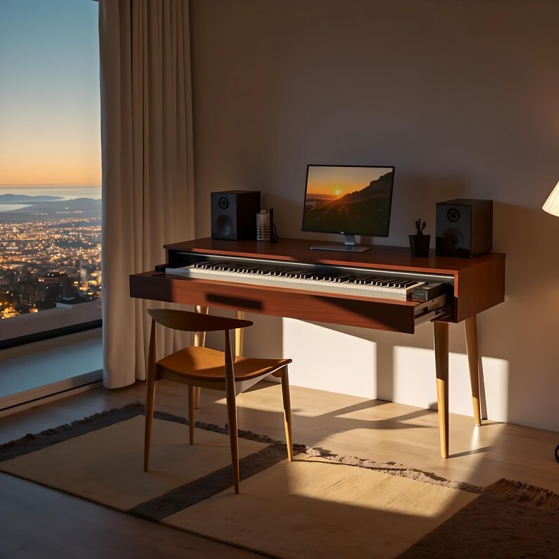 Solid Wood Music Workstation – Electric Piano Table, Recording Studio ...