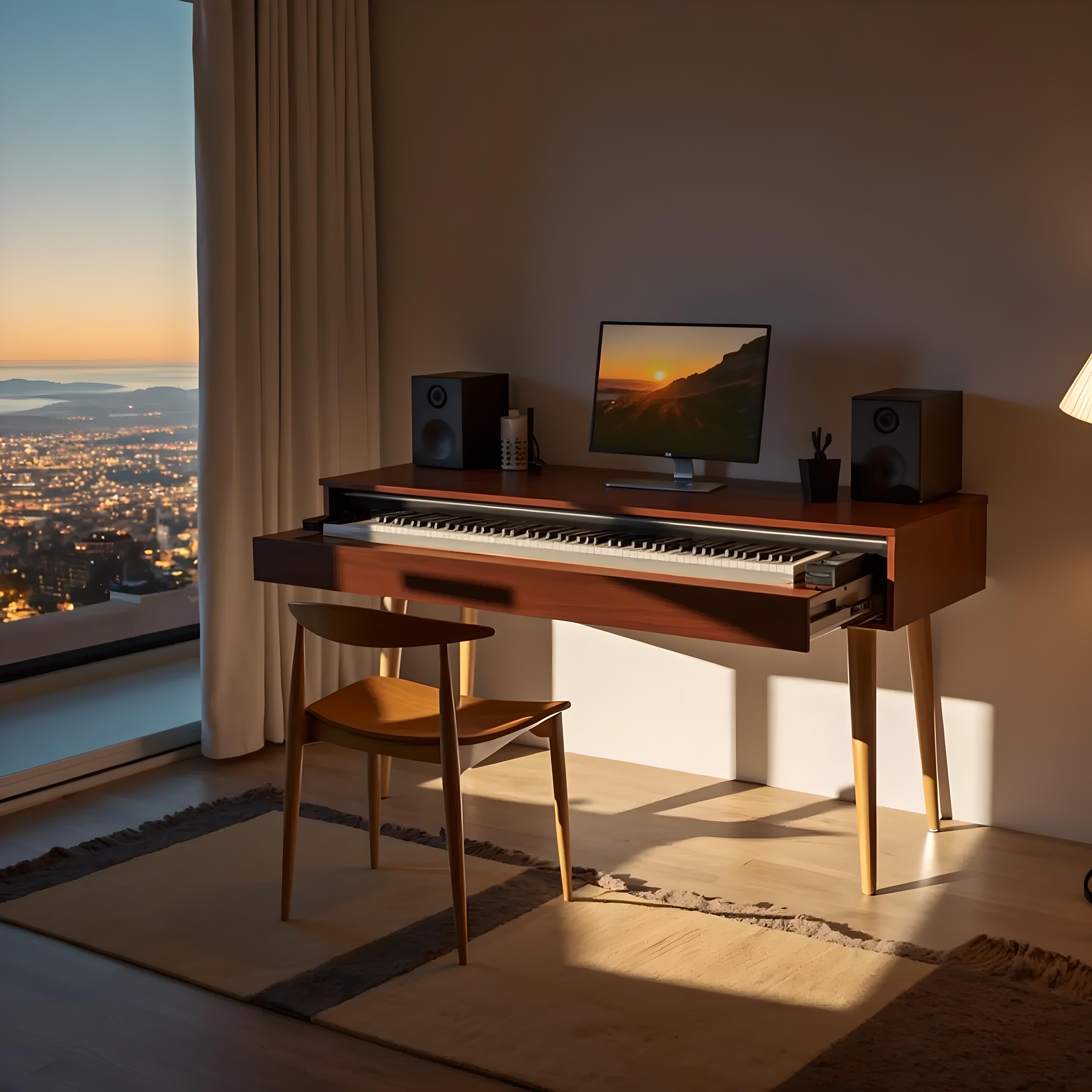 Solid Wood Music Workstation – Electric Piano Table, Recording Studio ...