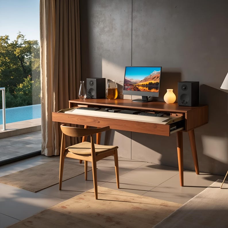 Solid Wood Music Workstation – Electric Piano Table, Recording Studio ...