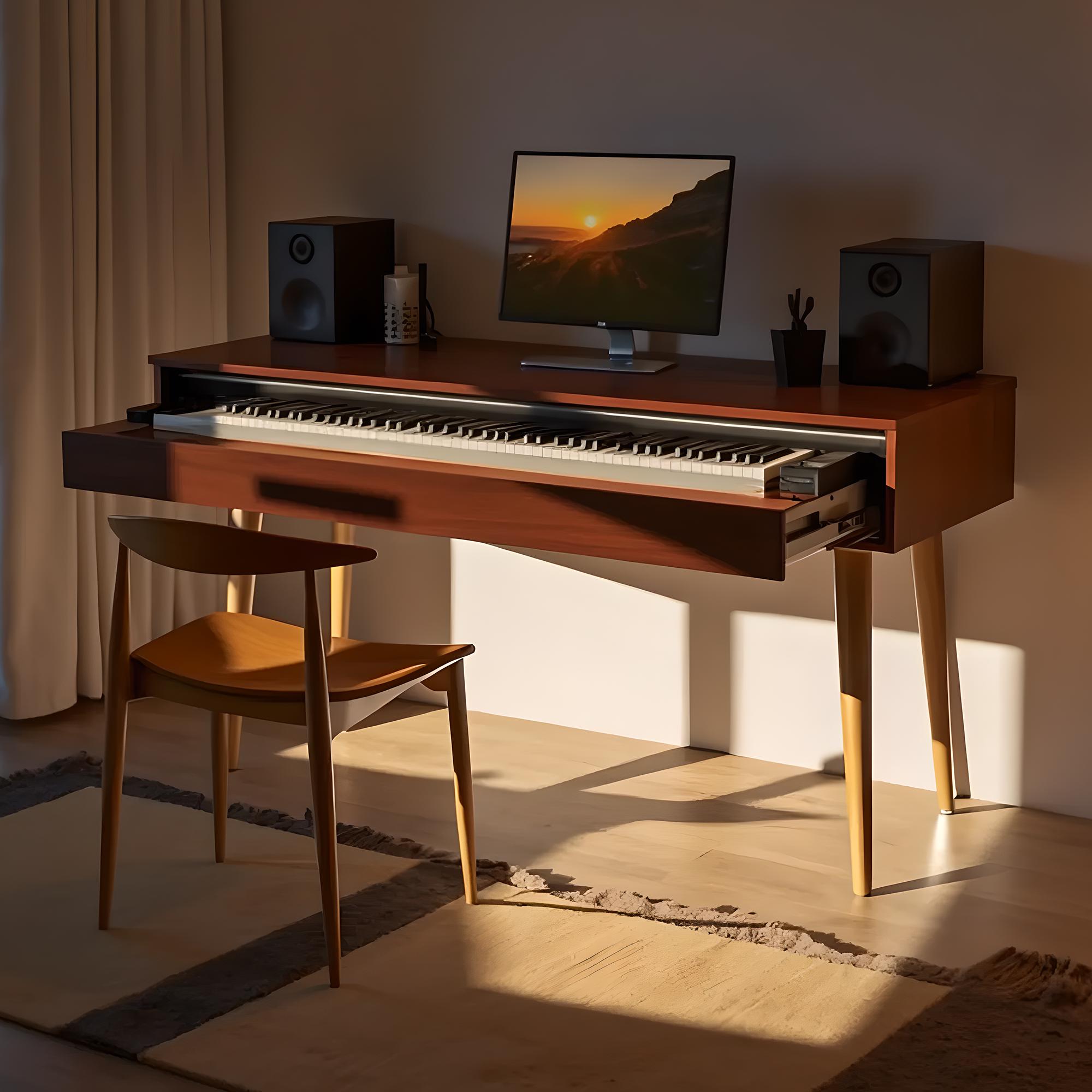 Solid Wood Music Workstation – Electric Piano Table, Recording Studio ...