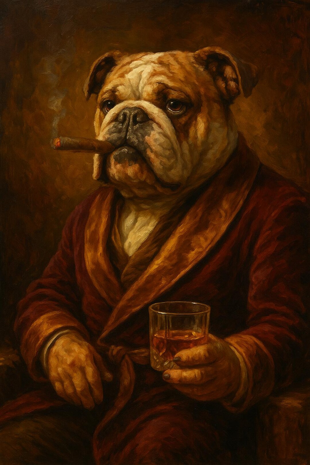 Vintage Bulldog Gentleman Wall Art – Smoking Jacket & Cigar Portrait ...