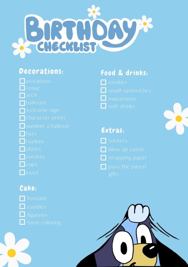Bluey Twoey - Birthday Checklist - Etsy