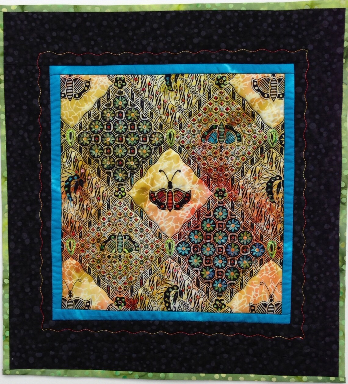 Batik Quilt, Small Quilted Batik Wall Art, Hand Stitched Wall Hanging ...