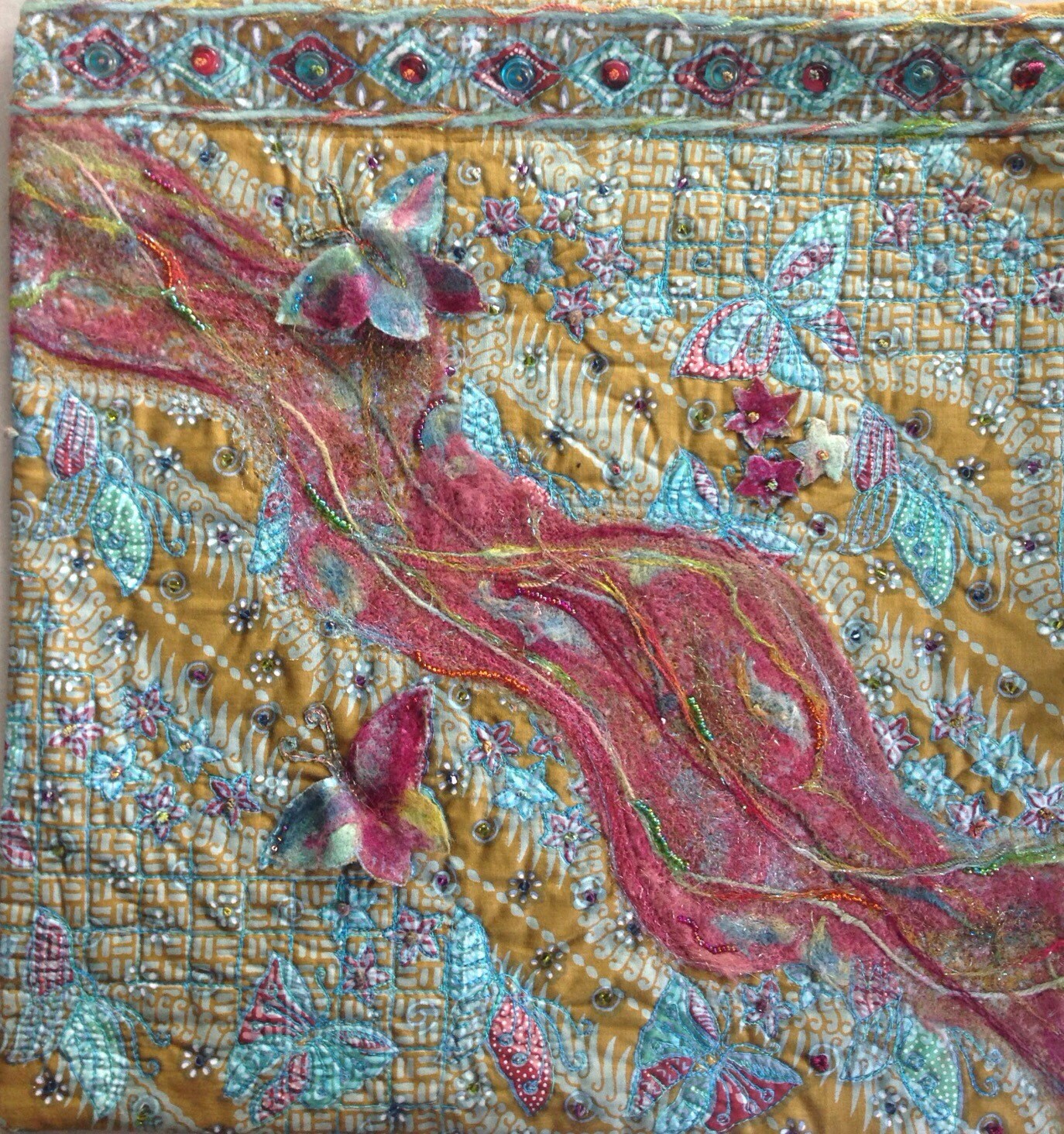 Batik Quilt, Fiber Art, Small Batik Quilt, Embellished Art Quilt ...