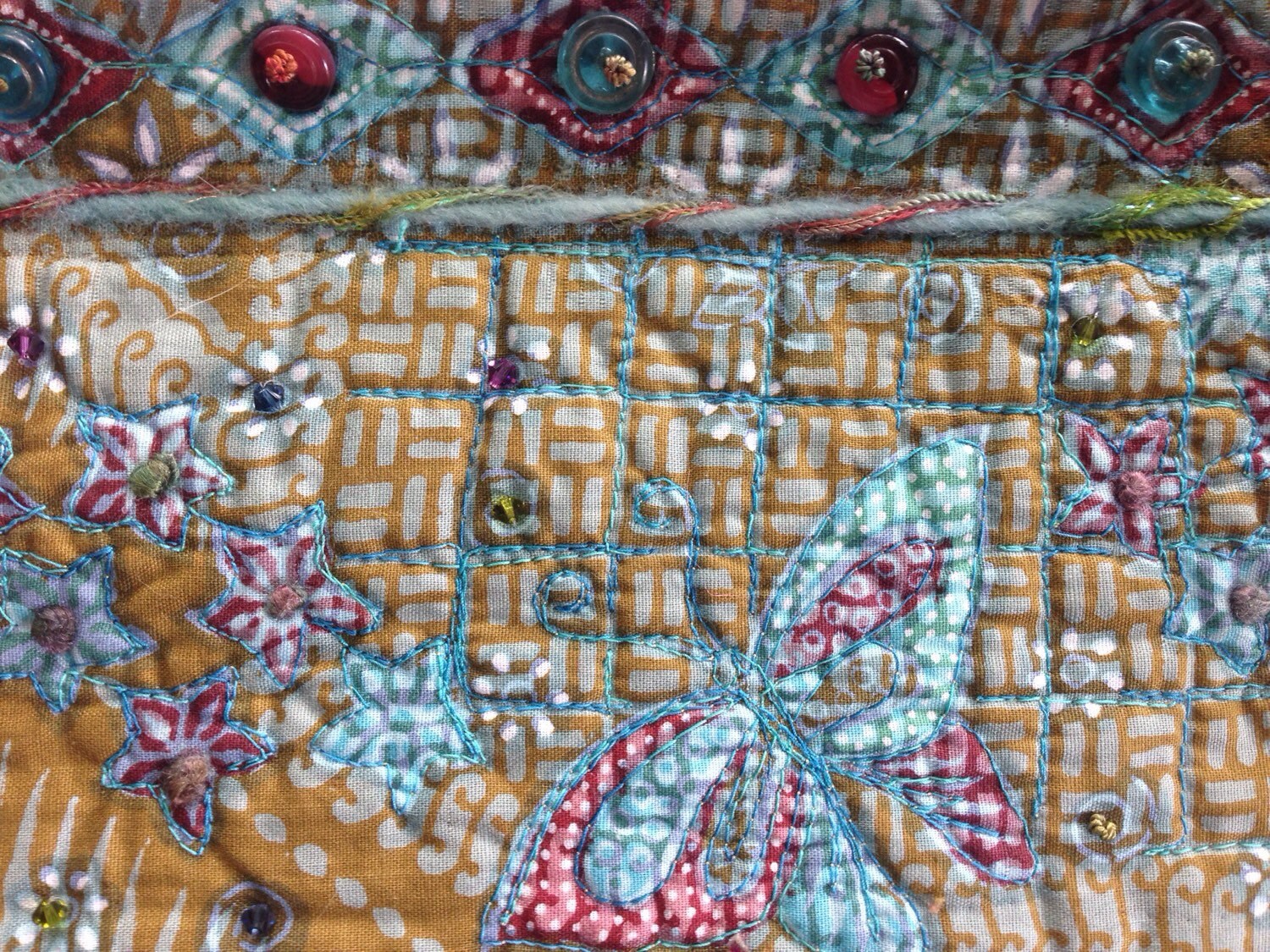 Batik Quilt, Fiber Art, Small Batik Quilt, Embellished Art Quilt ...